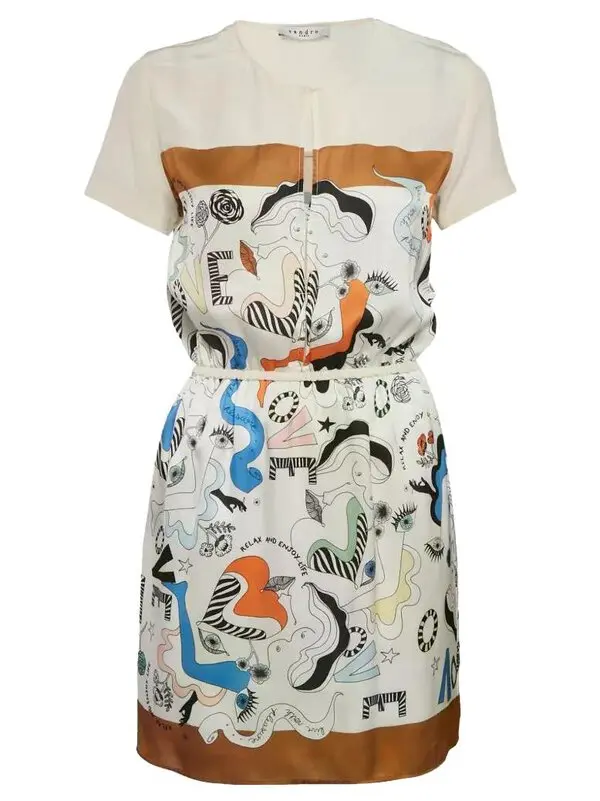 Sandro Mini Graphic Print Dress - White