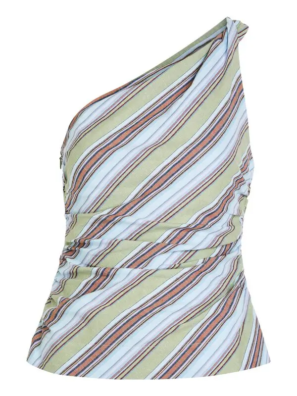 Faithfull The Brand Aurora Striped One-shoulder Cotton And Linen-blend Top - Blue