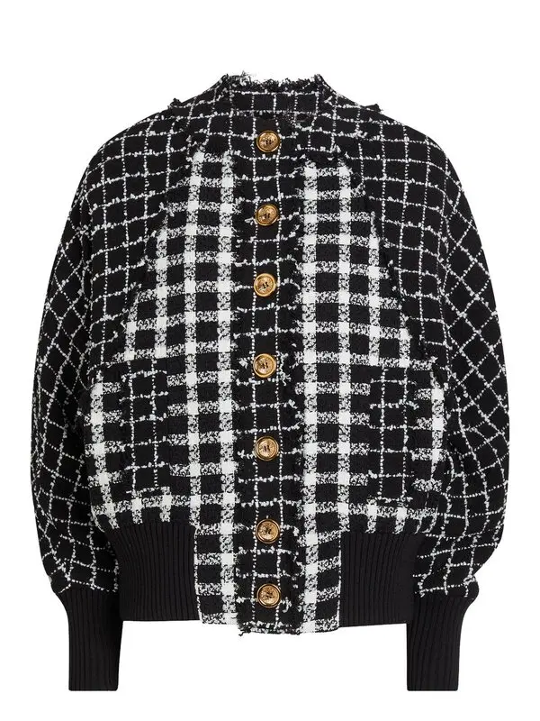 Balmain Checked Tweed Bomber Jacket - Black And White