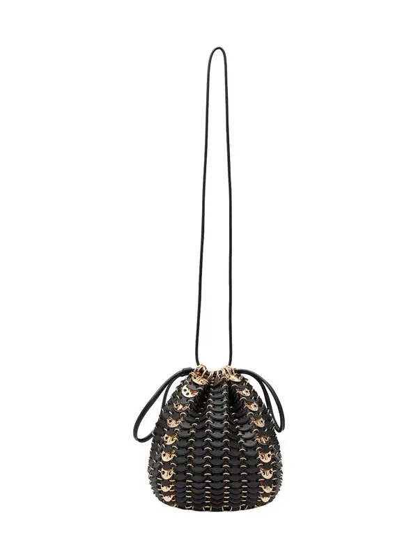 Rabanne Nano Disc Metal And Leather Bucket Bag - Black