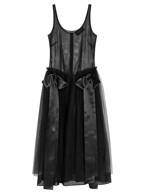 Simone Rocha Bow-appliquéd Tulle Midi Dress - Black