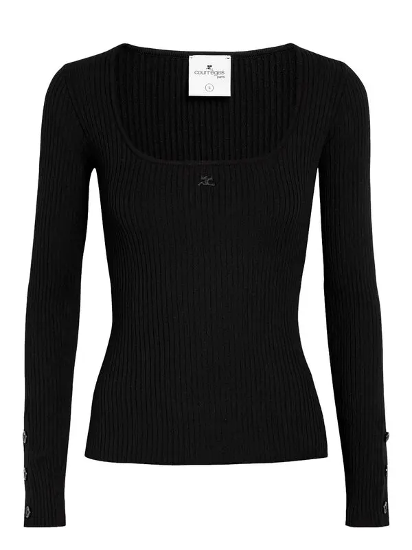 COURREGES Heritage Ribbed Knit Top - Black