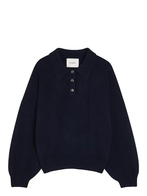 LISA YANG Etta Cashmere Polo Jumper - Navy