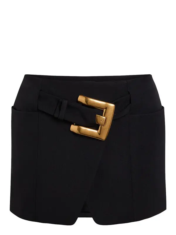 Balmain Belted Wool Mini Wrap Skirt - Black