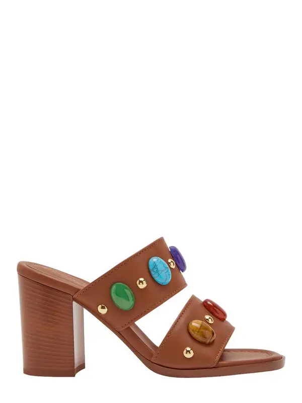 GIANVITO ROSSI Pasha Embellished Leather Sandals - Tan