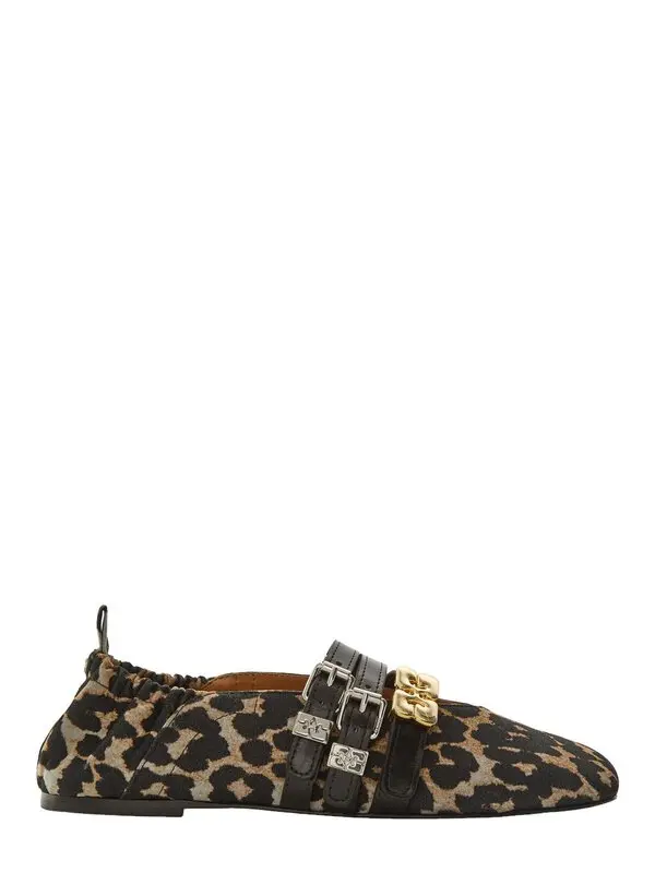 GANNI Print Suede Ballet Flats - Leopard