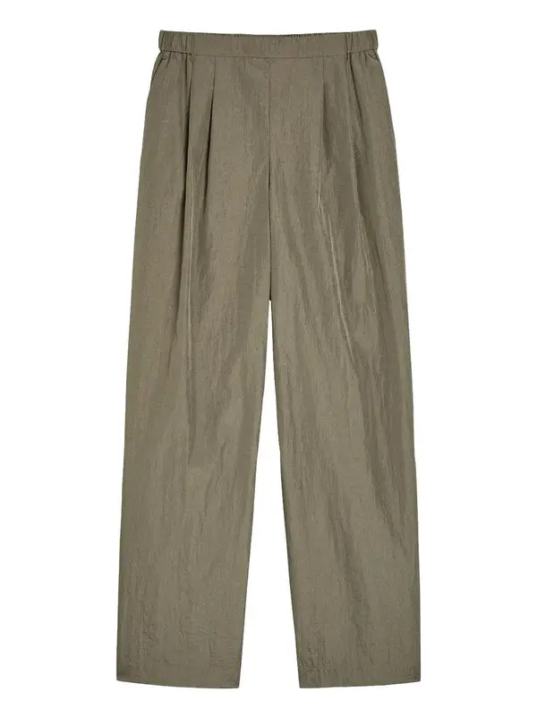 Max Mara Lozio Crinkled Wide-leg Shell Trousers - Khaki