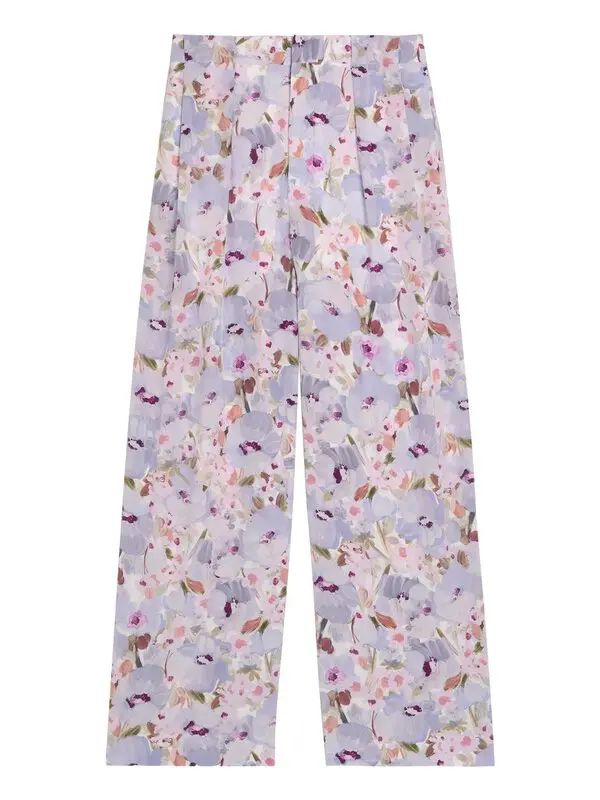 Balmain Floral-print Wide-leg Silk Trousers - White