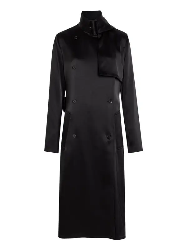 COURREGES Double-breasted Satin Trench Coat - Black
