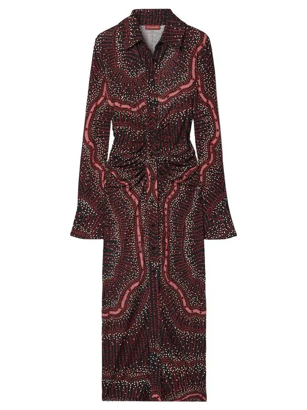 Altuzarra Claudia Ruched Printed Stretch-jersey Midi Shirt Dress - Black