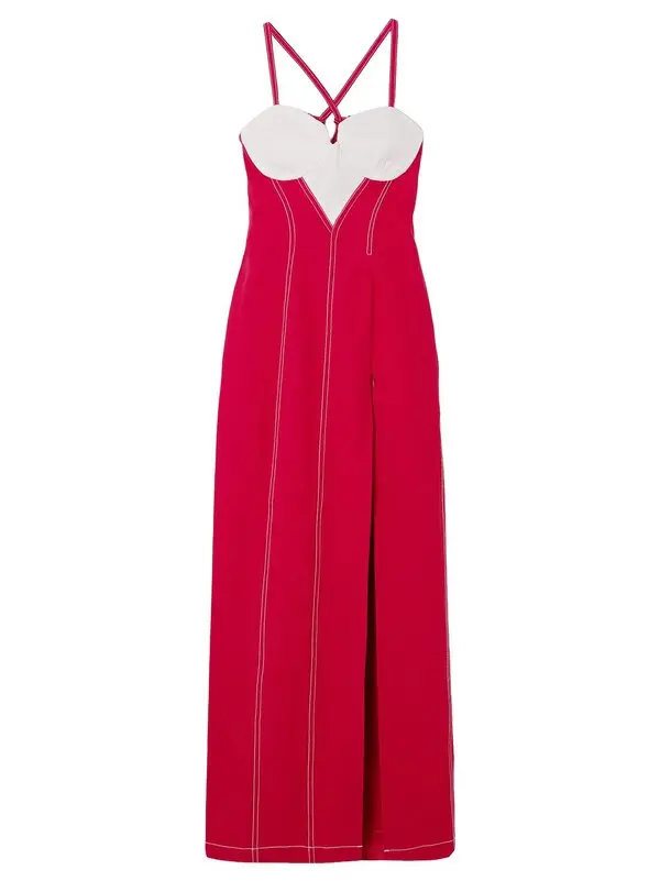 TOLU COKER Vanguard Two-tone Denim Maxi Dress - Red