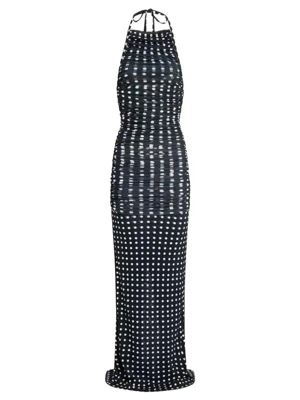 Patou Halterneck Polka Dot Dress - Black