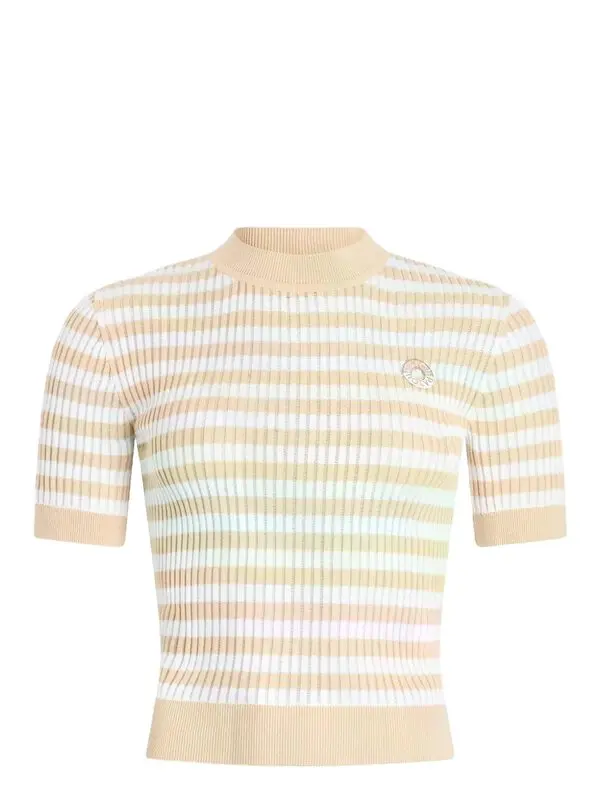 Patou Striped Ribbed Knit Top - White