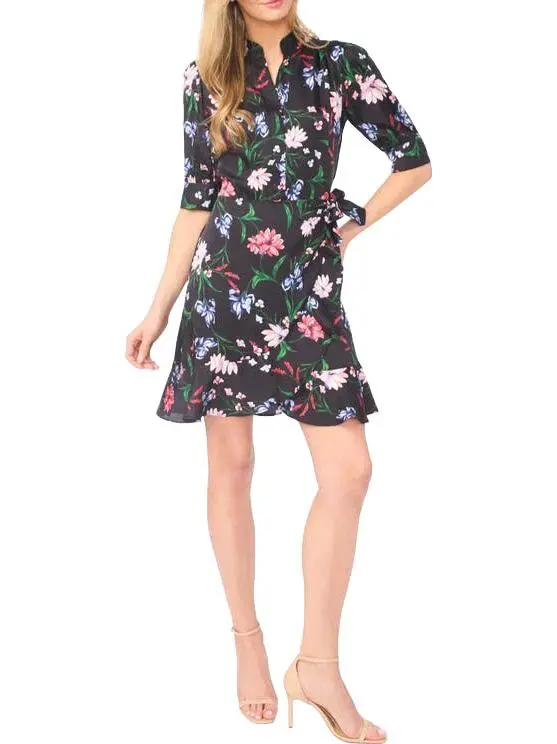 CECE DUPRAZ Floral Print Wrap Dress - Rich Black