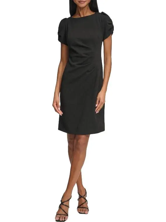 Karl Lagerfeld Paris Short Sleeve Crepe Sheath Dress - Black