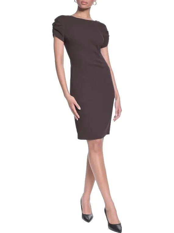Karl Lagerfeld Paris Short Sleeve Crepe Sheath Dress - Espresso