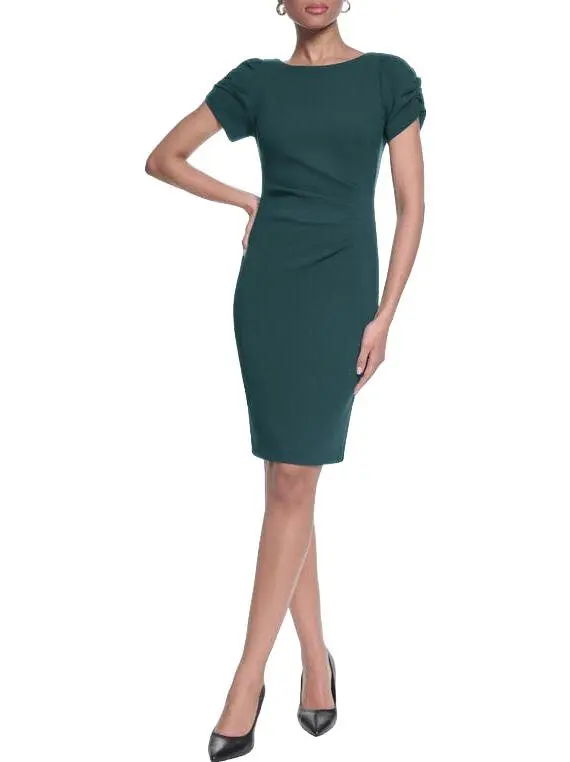 Karl Lagerfeld Paris Short Sleeve Crepe Sheath Dress - Malachite