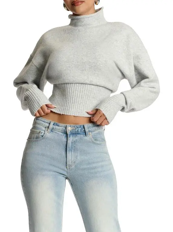 Naked Wardrobe Turtleneck Cropped Sweater - Heather Grey