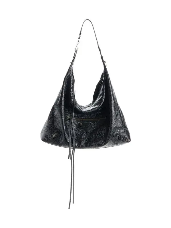Balenciaga Le City Crinkled Leather Hobo Bag - 1000 Black