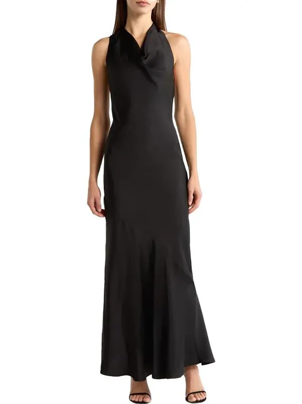 Astr The Label Varya Cowl Neck Satin Maxi Slipdress - Black