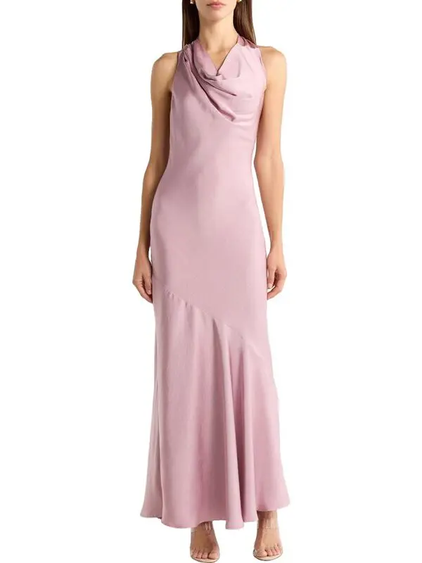 Astr The Label Varya Cowl Neck Satin Maxi Slipdress - Dusty Rose