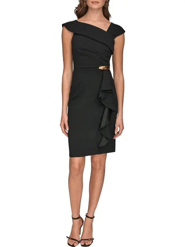 Donna Karan New York Buckle Detail Asymmetric Neck Sheath Dress - Black