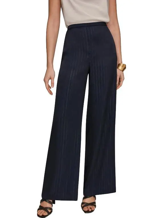 Donna Karan New York Wide Leg Pull-on Pants - Navy/silver Pinstripe