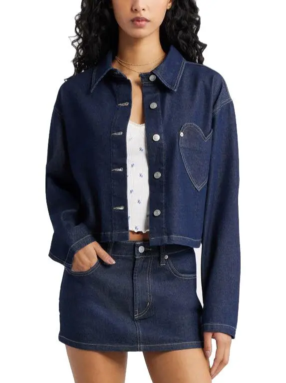 Bp. Heart Pocket Crop Denim Shacket - Rinse Wash