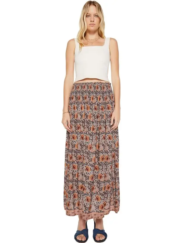 Natalie Martin Bella Maxi Skirt With Vintage Floral Print - Tan