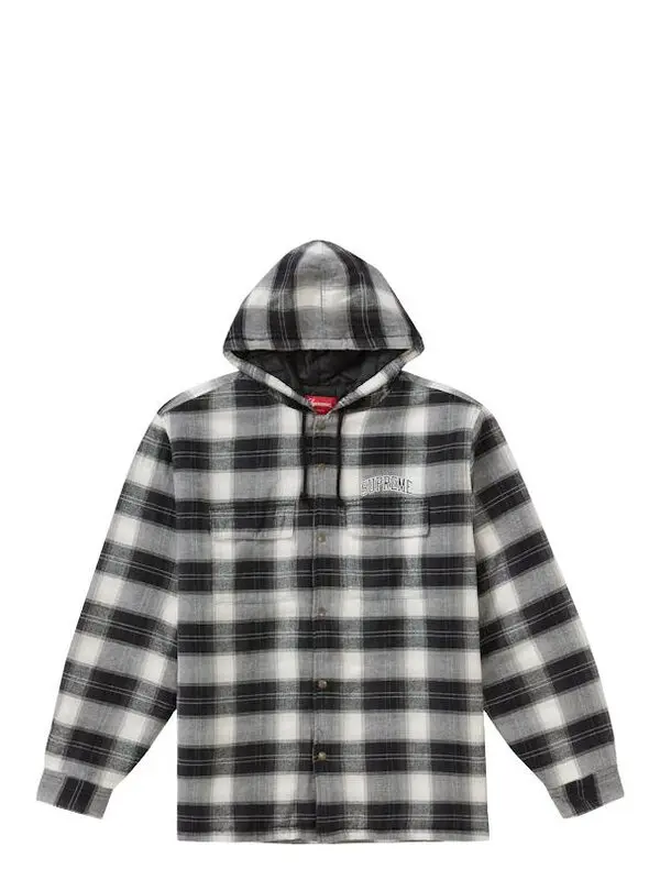 Supreme Quilted Hooded Plaid Shirt - Black