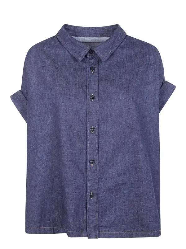 Y`S Short Sleeve Cotton Shirt - Blue