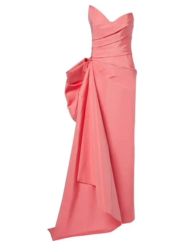 Monique Lhuillier Draped Asymmetric Silk Bustier Gown - Pink