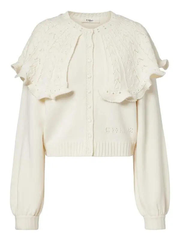 Chloé Ruffled Wool And Cashmere Cardigan - Beige