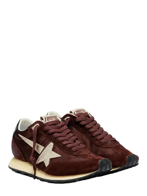 GOLDEN GOOSE Marathon Satin And Suede Sneakers - Brown
