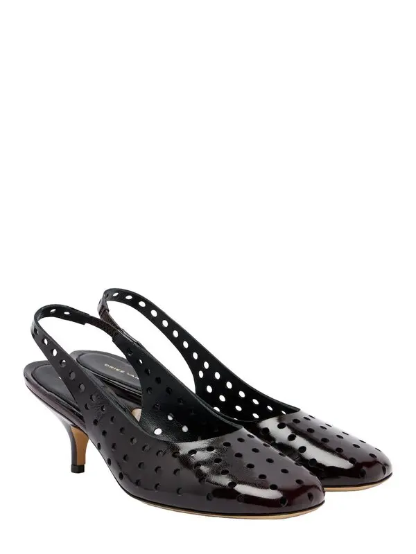 Dries Van Noten 65 Perforated Leather Slingback Pumps - Burgundy