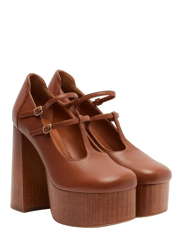 Chloé Leather Platform Mary Jane Pumps - Brown