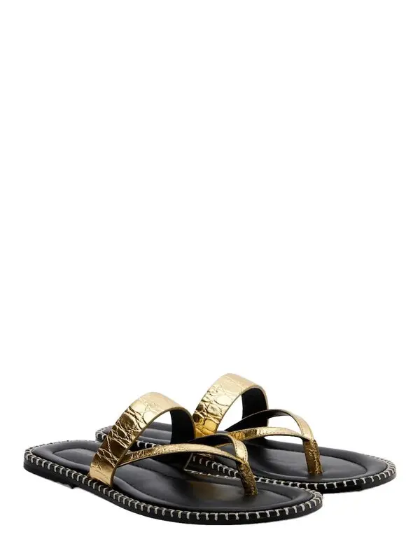 Dries Van Noten Croc-effect Leather Thong Sandals - Black