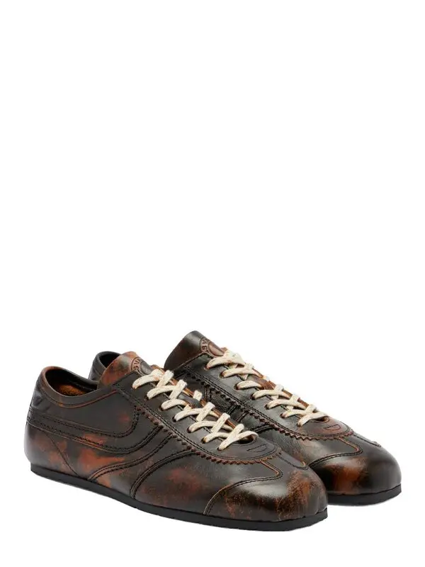 Dries Van Noten Distressed Leather Sneakers - Brown