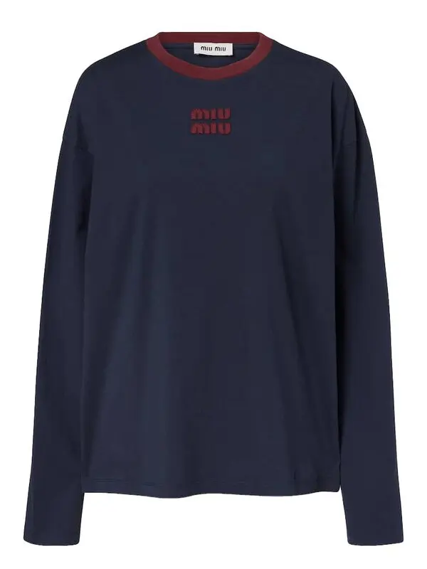 Miu Miu Logo Cotton Jersey T-shirt - Blue