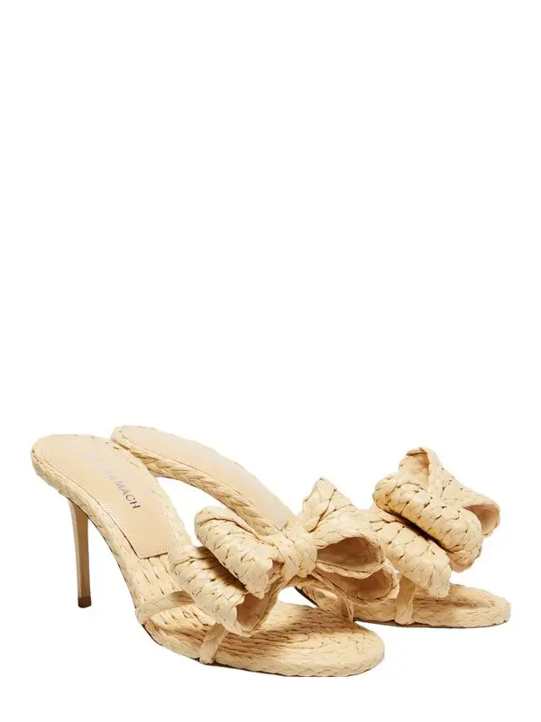 Mach & Mach Le Cadeau Raffia Mules With Bow Detailing - Beige