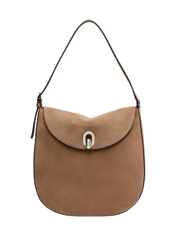 Savette Tondo Large Suede Shoulder Bag - Beige