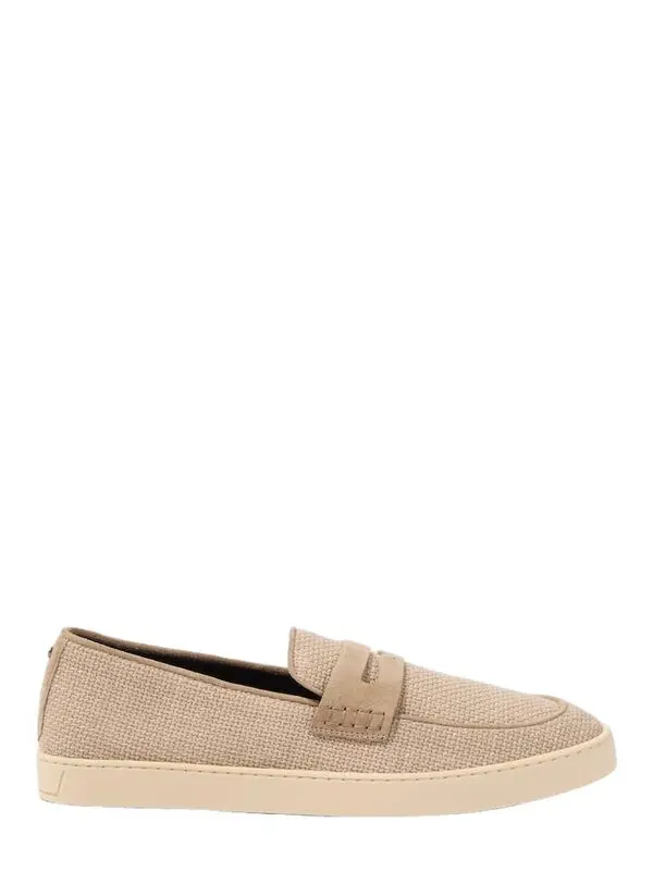 Canali Woven Suede-trimmed Penny Loafers - Beige