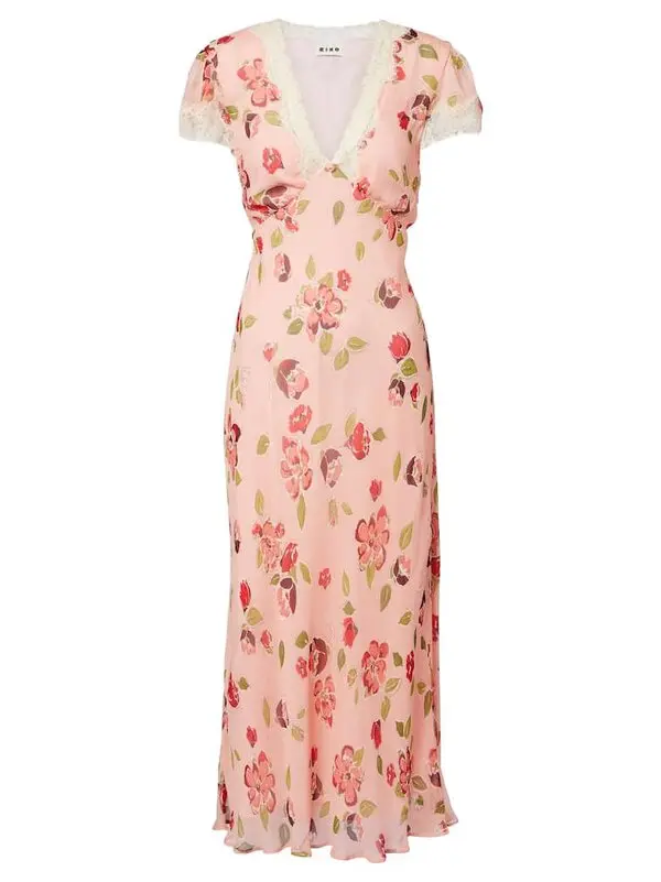 Rixo Clarice Floral Lace-trimmed Midi Dress - Pink