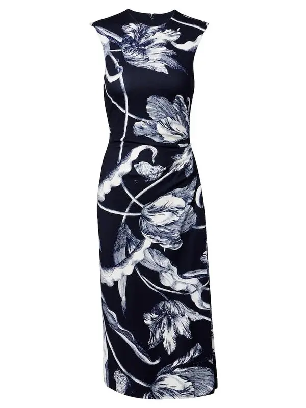Erdem Draped Floral Jersey Midi Dress - Blue
