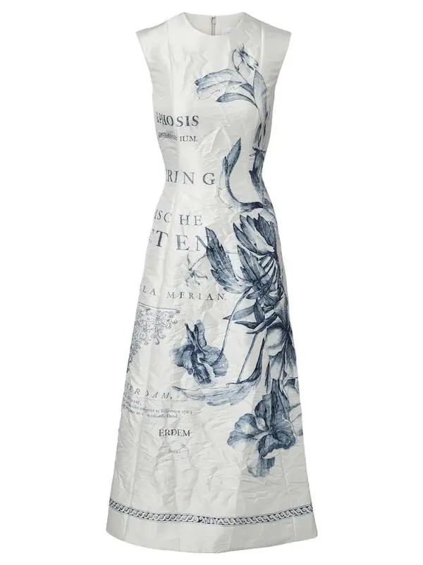 Erdem Printed Satin Twill Midi Dress - Blue