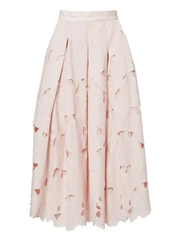 Erdem Cutout Floral Pleated Midi Skirt - Pink