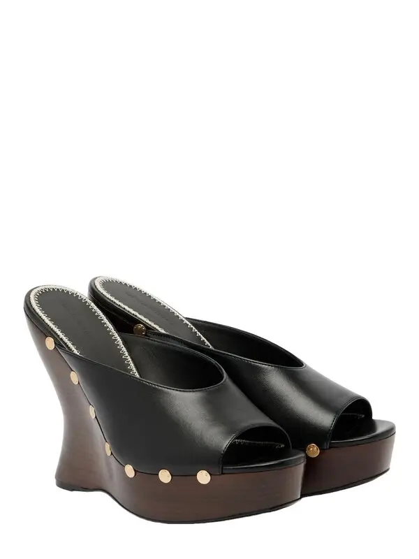 Magda Butrym 115 Studded Leather Wedge Mules - Black