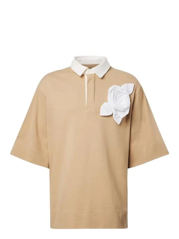 Simone Rocha Floral-appliqué Cotton Jersey Polo Shirt - Beige