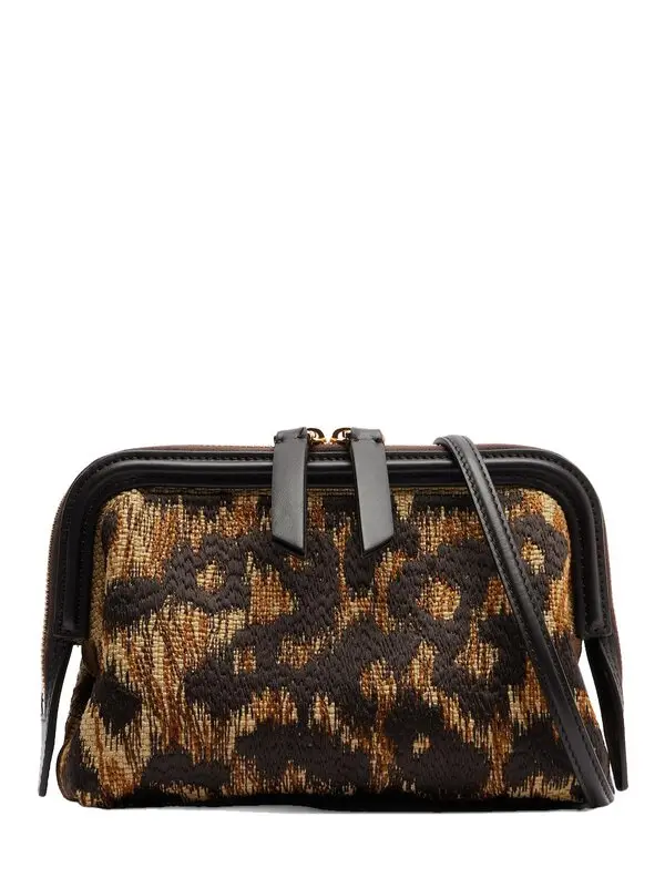 Etro Leather-trimmed Raffia-effect Crossbody Bag - Brown