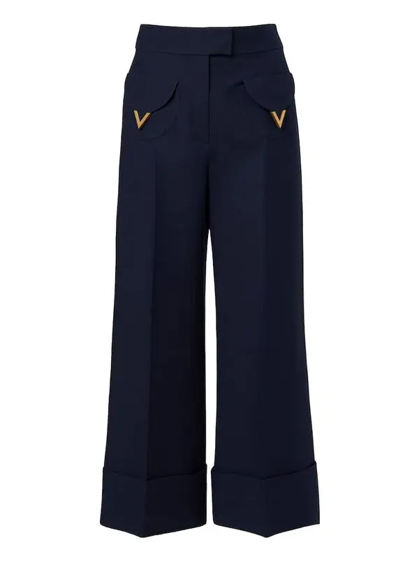 Valentino Garavani Crepe Couture Vgold Wide-leg Pants - Blue